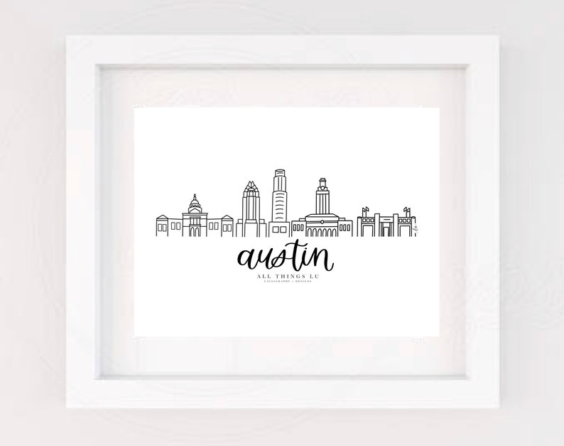Austin Cityscape Print hand-lettered calligraphy print | Etsy