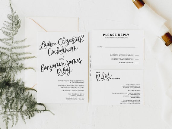 Riley Modern Calligraphy Invitation Suite Calligraphy | Etsy