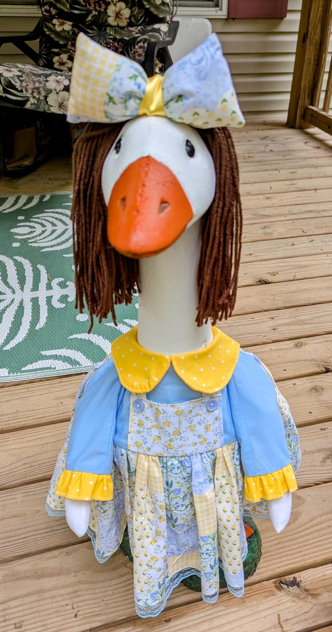 Spring / Summer / Patchwork Porch Goose Dress With Hair Bow & Wig. Fits ...