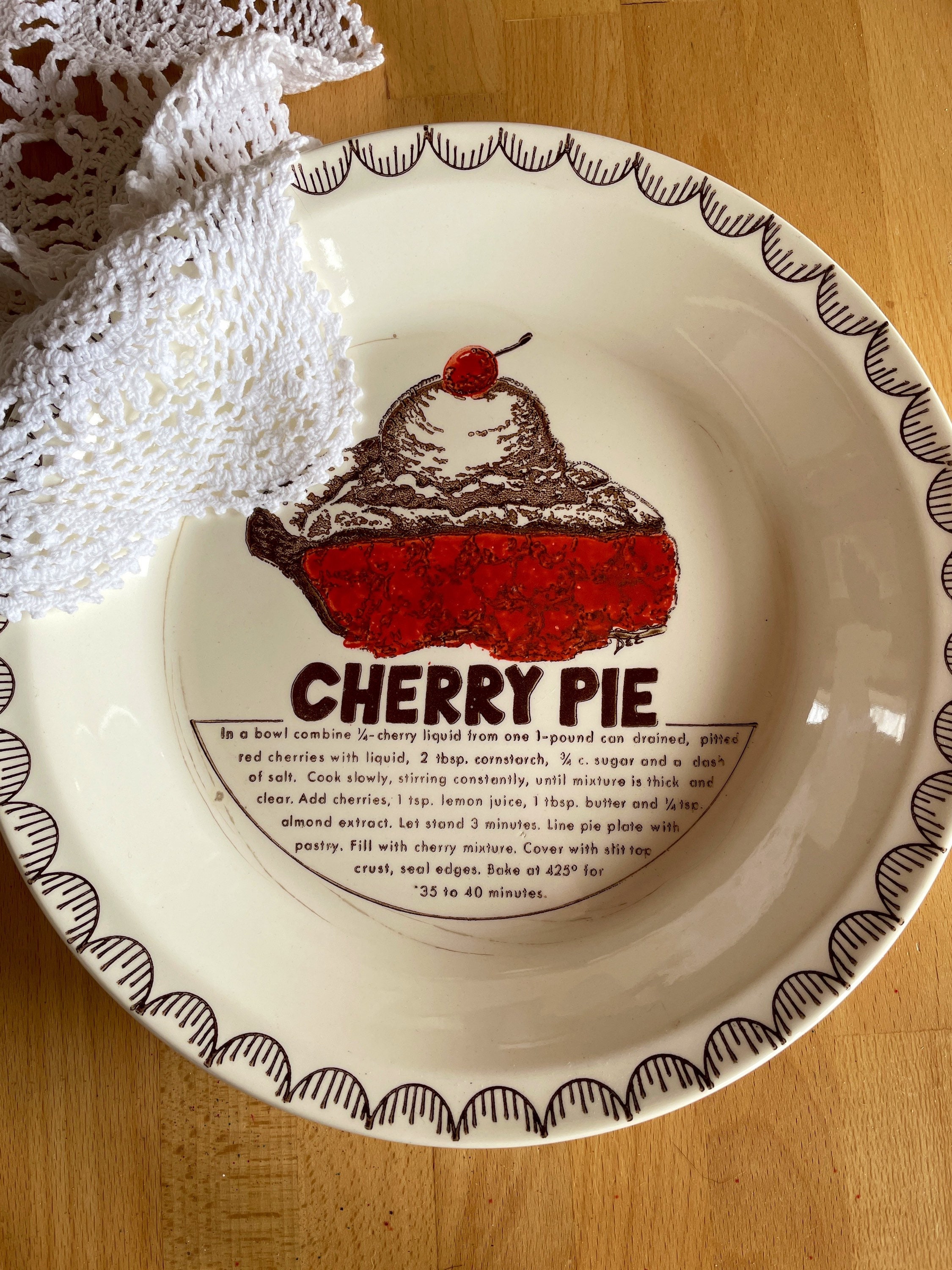 Vintage Cherry Pie Plate With Recipe, Dessert Serving Dish, Ceramic ...