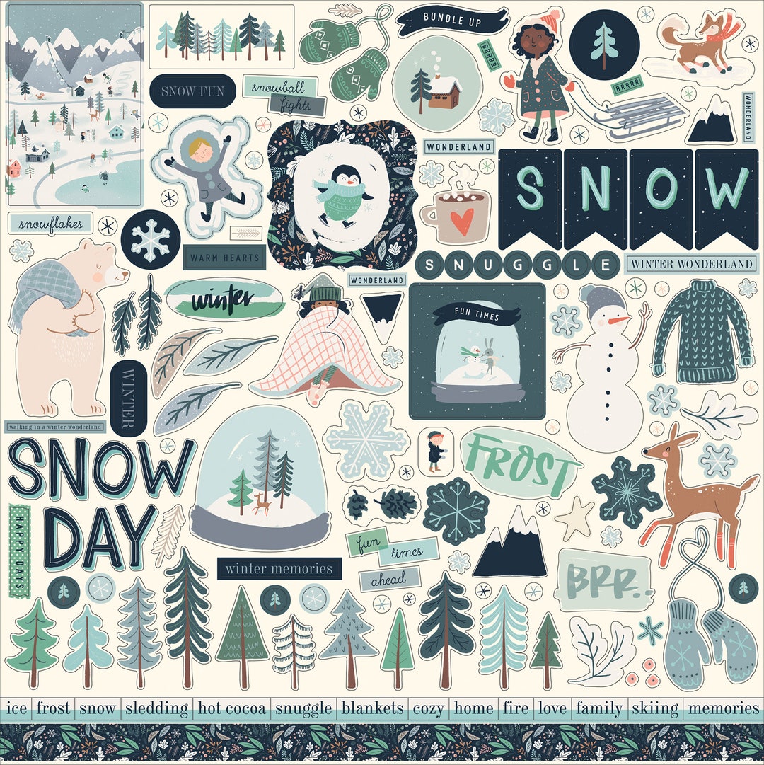 Carta Bella SNOW Much Fun 12X12 Sticker Sheet, Winter/snow Scrapbook ...