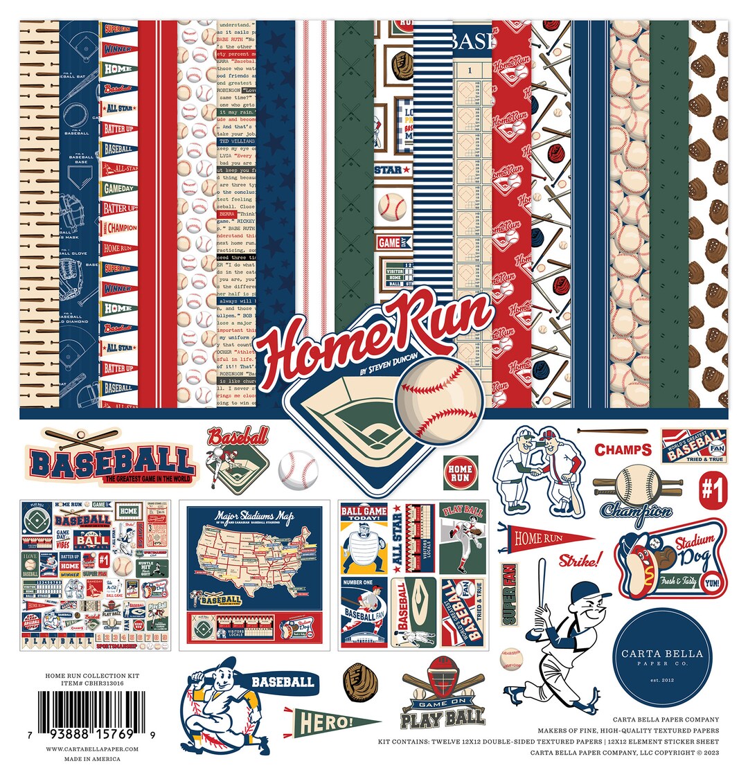 Carta Bella Paper Co. Home Run Collection Kit, Twelve 12X12 Double ...