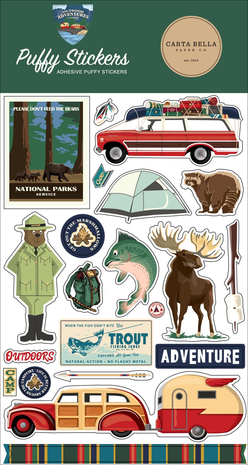 Carta Bella OUTDOOR ADVENTURES Collection Puffy Stickers - Etsy