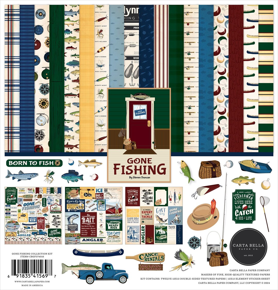 Carta Bella Paper Co. GONE FISHING Collection Kit, Twelve 12X12 Double ...