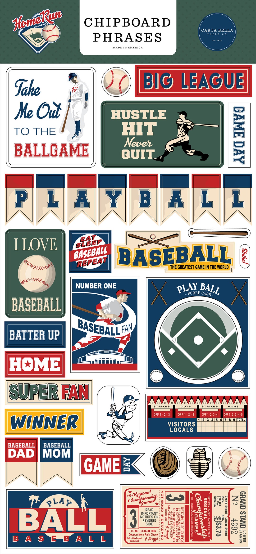 Carta Bella Home Run Collection Chipboard Phrases, Retro/vintage ...