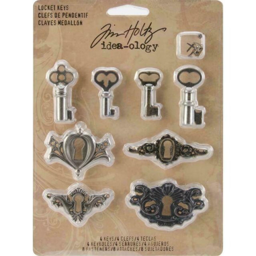 Tim Holtz Idea-ology Locket Keys, 4 Keys, 4 Keyholes, 8 Mini Fasteners ...