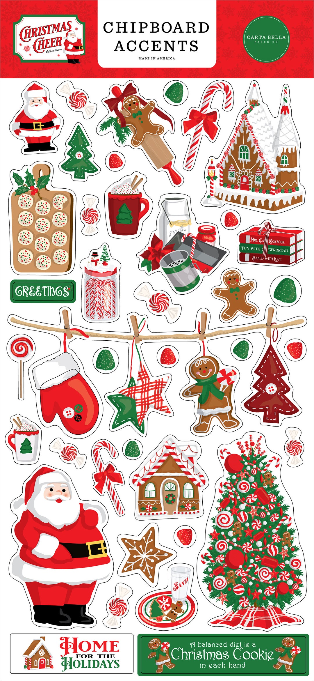 Carta Bella CHRISTMAS CHEER Collection Chipboard Accents, Christmas ...