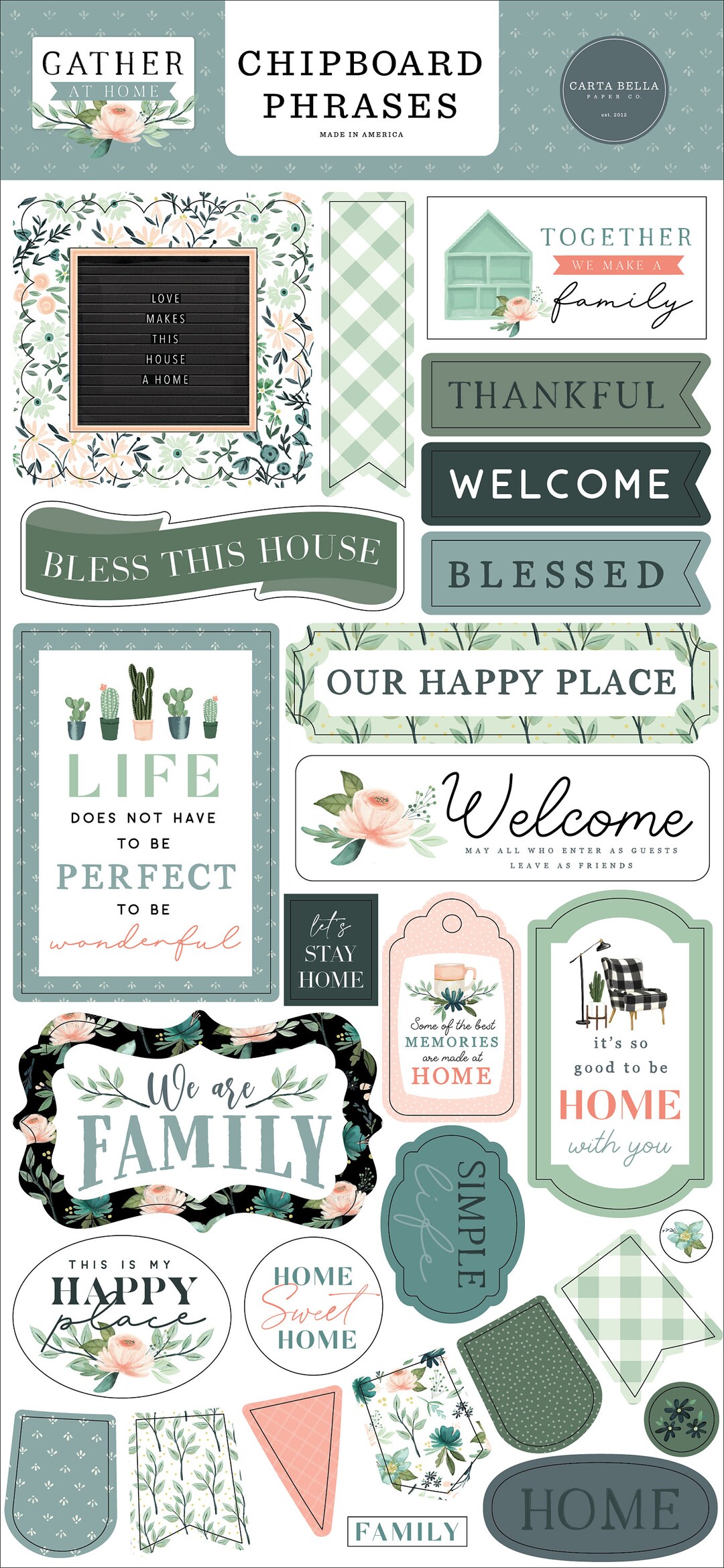 Carta Bella Gather AT HOME Collection Chipboard Phrases, Home/welcome ...