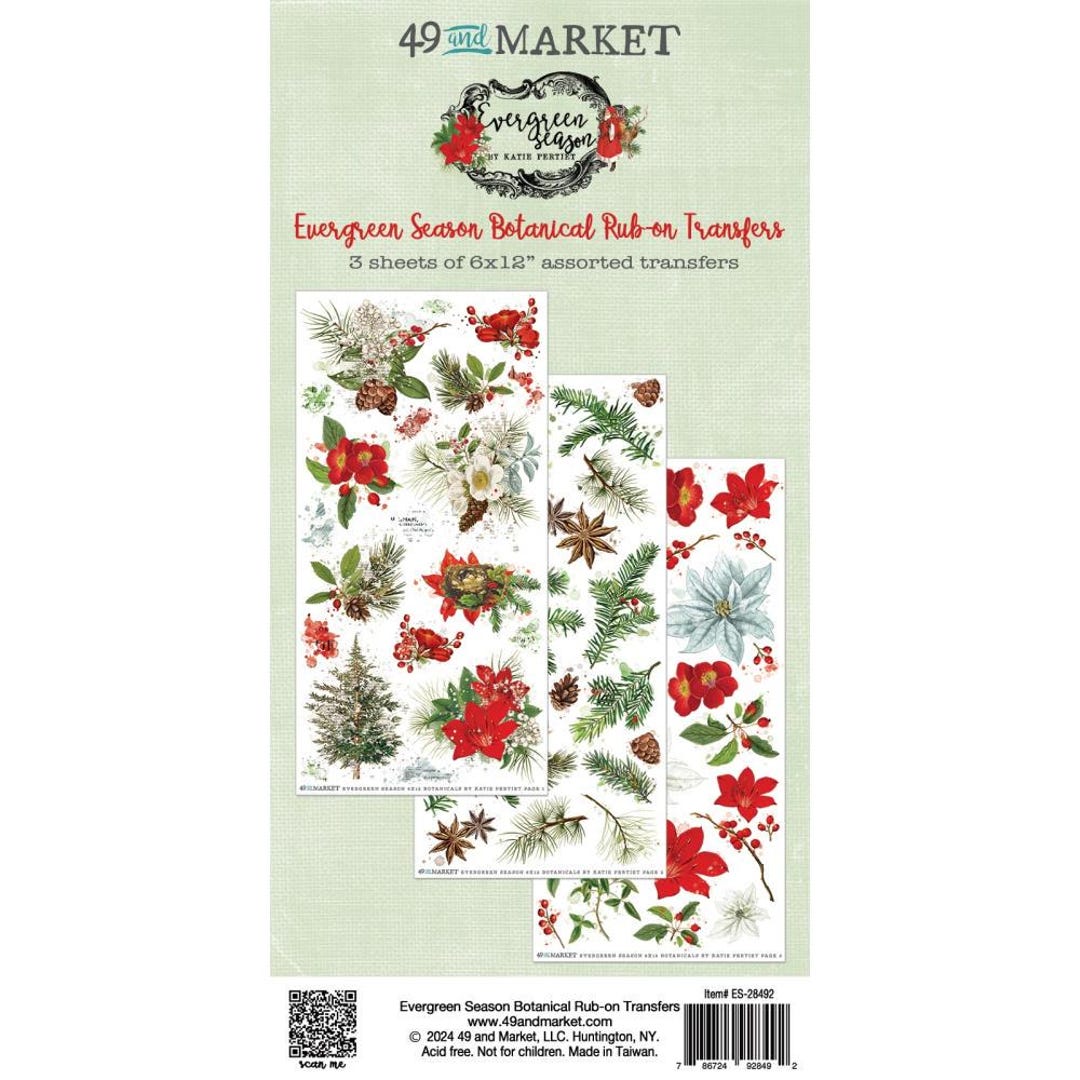 49 and Market Evergreen Season Botanical Rub-on Transfers, 3 sheets of ...