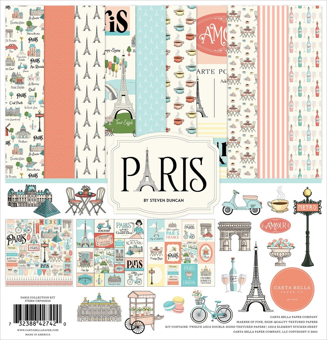Carta Bella Paper Co. PARIS Collection Kit, Twelve 12X12 Double-sided ...