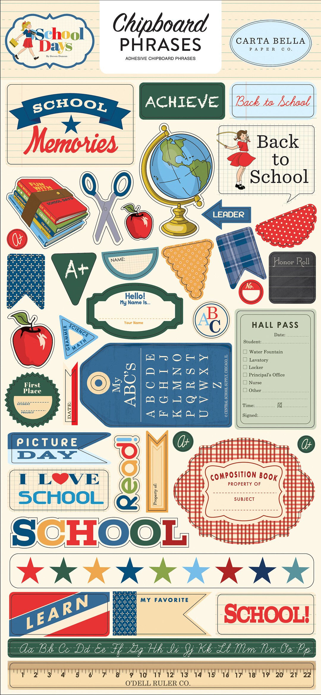 Carta Bella School Days Collection, Adhesive Chipboard Phrases, Retro ...