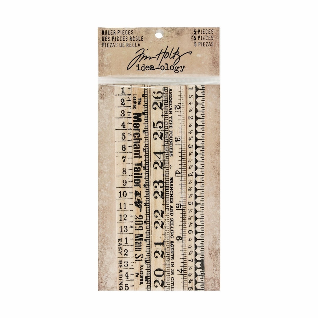 Tim Holtz Idea-ology Ruler Pieces, 5 Pieces, Vintage Inspired Wood Mini ...