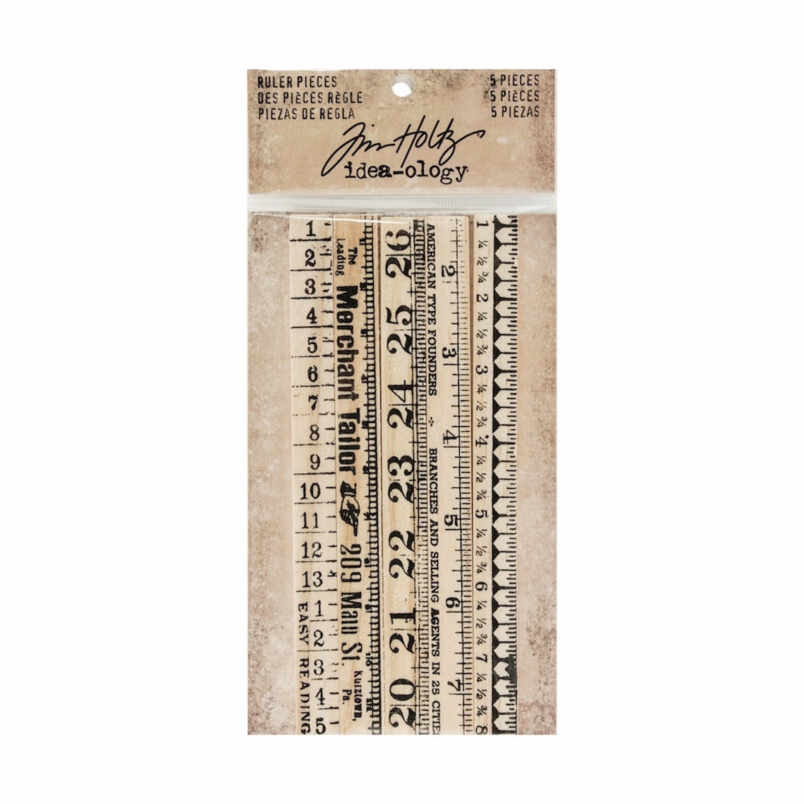 Tim Holtz Idea-ology Ruler Pieces, 5 Pieces, Vintage Inspired Wood Mini ...