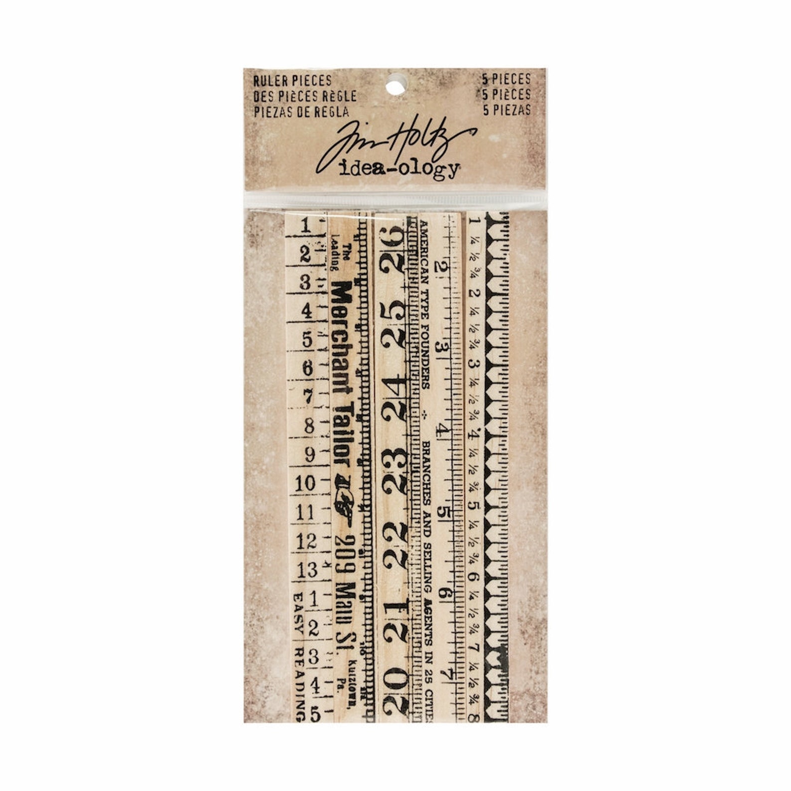 Tim Holtz Idea-ology Ruler Pieces, 5 Pieces, Vintage Inspired Wood Mini ...
