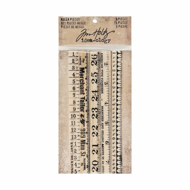 Tim Holtz Idea-ology Ruler Pieces, 5 Pieces, Vintage Inspired Wood Mini ...