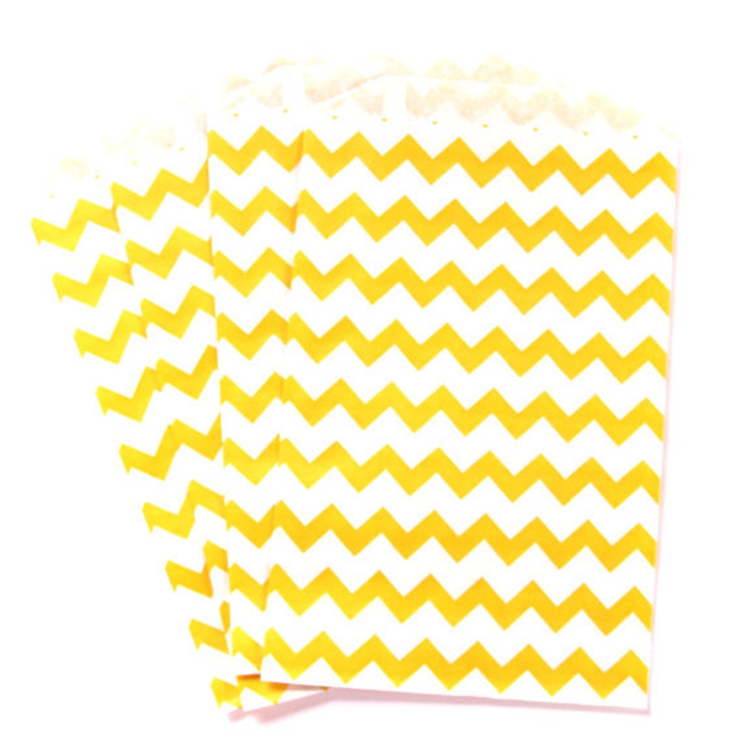12 Yellow Chevron Paper Gift Bags, Middy Bitty Bags, 5 X 7 1/2. Favor ...