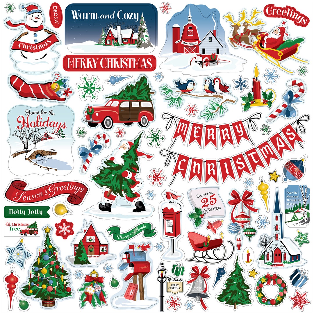 Carta Bella White Christmas Collection 12X12 Sticker Sheet, Retro ...