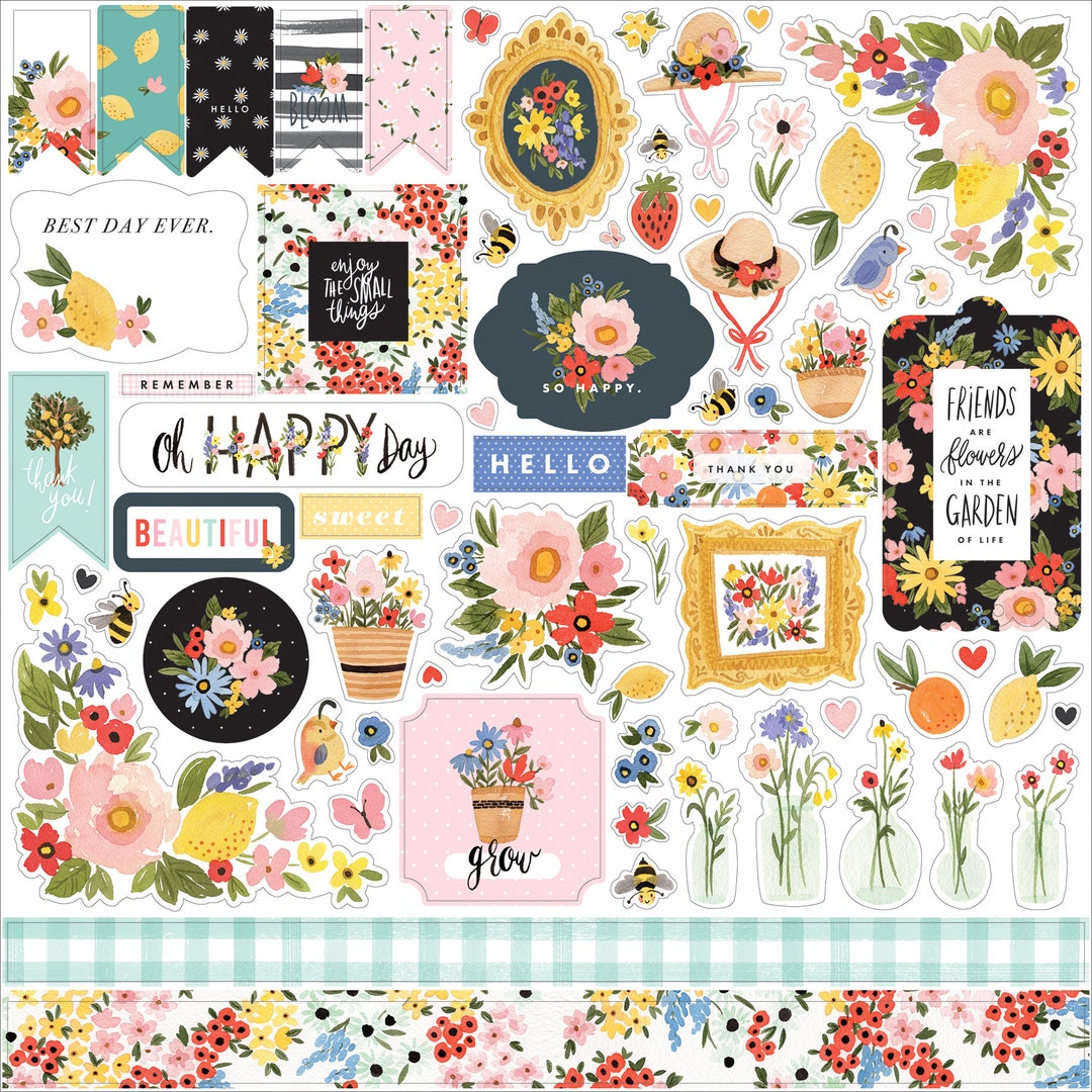 Carta Bella Paper Co. Oh HAPPY Day 12X12 Sticker Sheet, Floral Theme ...