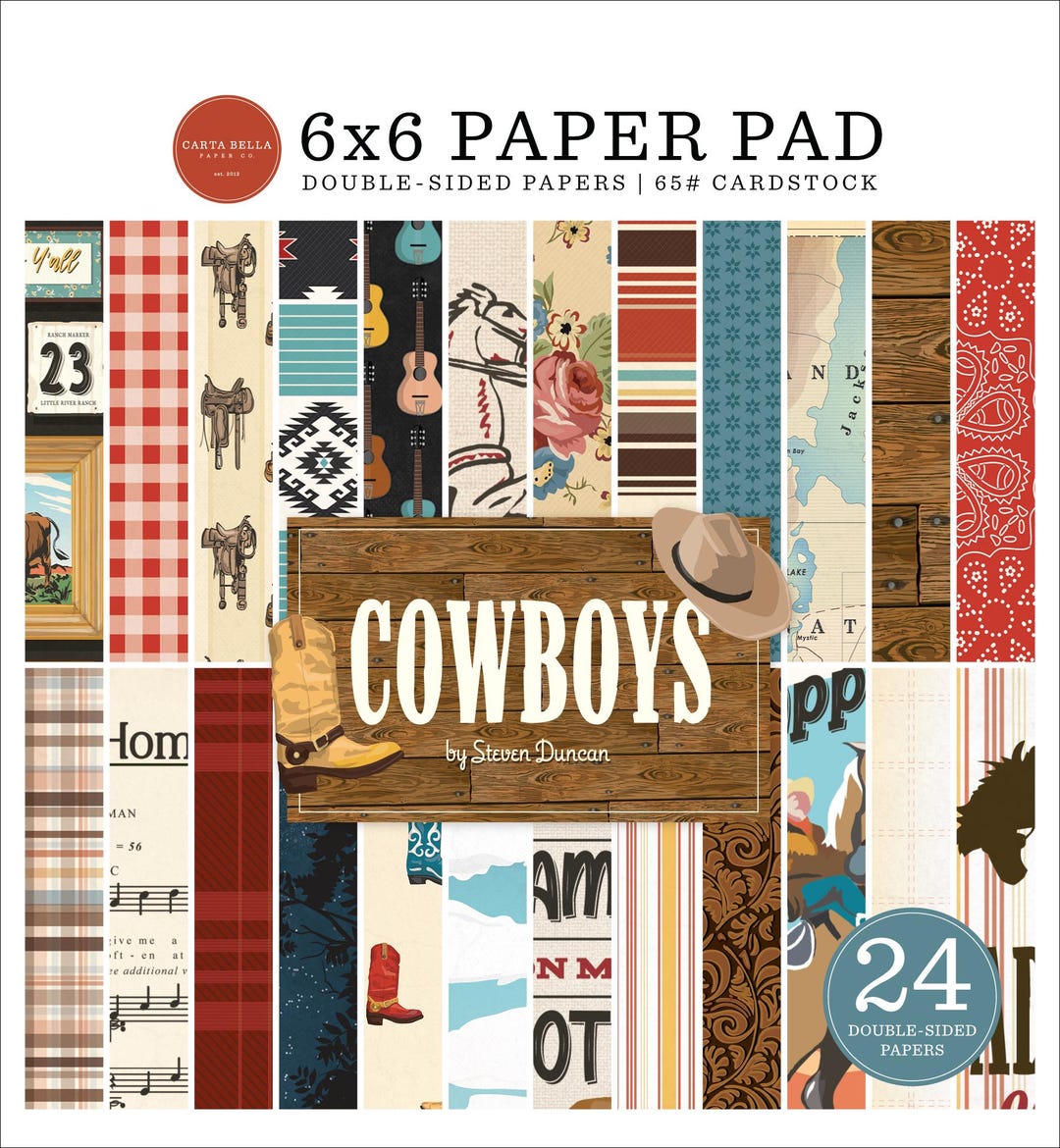 Carta Bella COWBOYS Collection 6 X 6 Paper Pad, 24 Double-sided Sheets ...