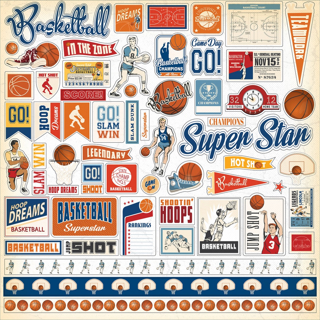 Carta Bella SLAM DUNK Collection 12X12 Sticker Sheet, Vintage ...