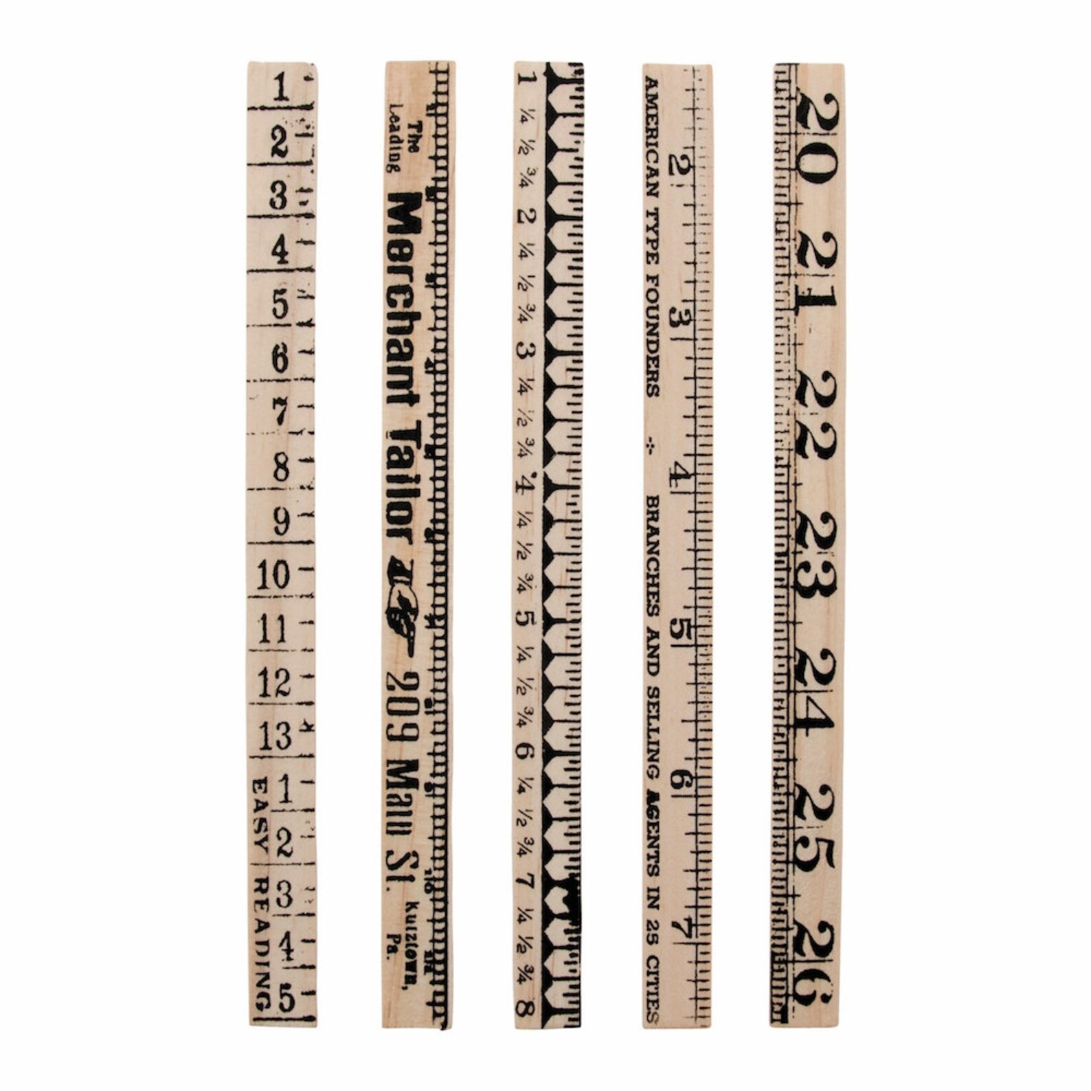 Tim Holtz Idea-ology Ruler Pieces, 5 Pieces, Vintage Inspired Wood Mini ...