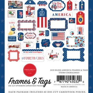Carta Bella GOD BLESS AMERICA Collection Frames & Tags, 33 Pieces, July ...