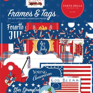 Carta Bella GOD BLESS AMERICA Collection Frames & Tags, 33 Pieces, July ...