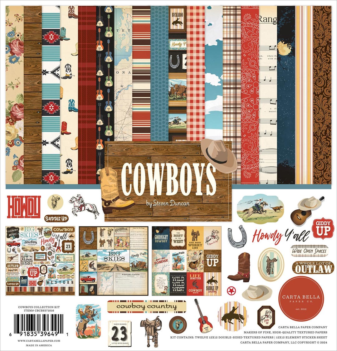 Carta Bella COWBOYS Collection Kit, Twelve 12X12 Double-sided Sheets ...