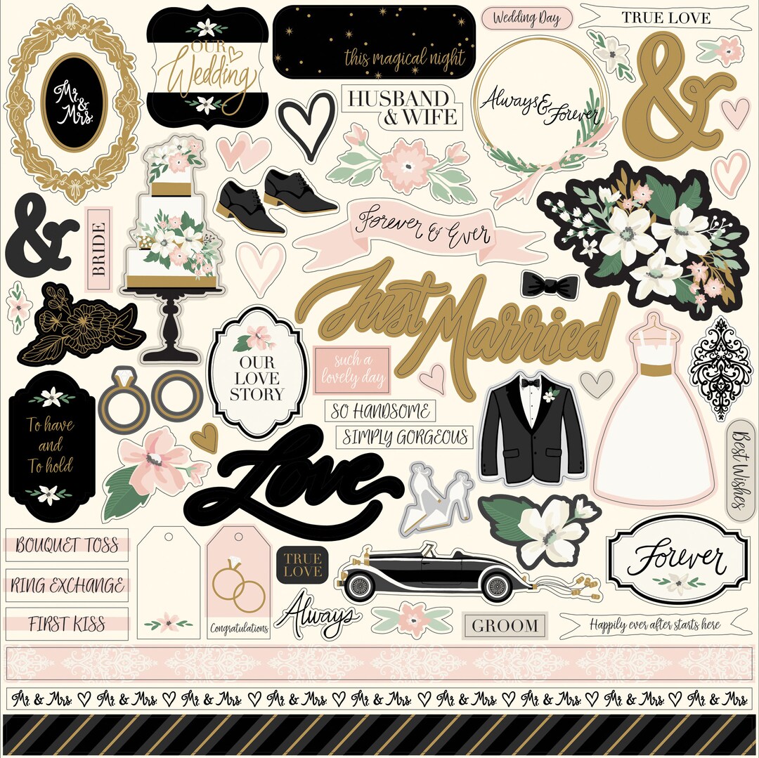 Echo Park Paper Company Wedding DAY Collection Element Stickers, 12X12 ...