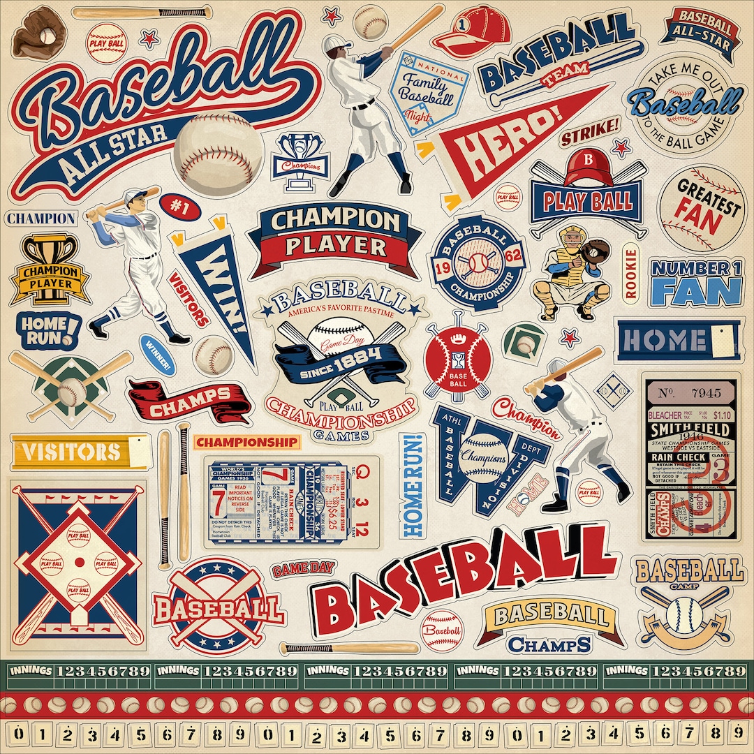 Carta Bella Baseball Collection 12X12 Sticker Sheet, Vintage Baseball ...