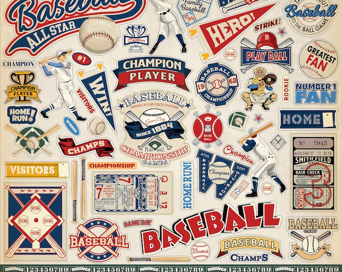 Carta Bella Baseball Collection 12X12 Sticker Sheet, Vintage Baseball ...