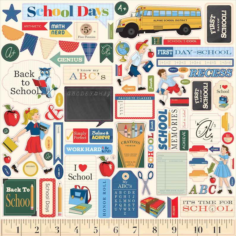 Carta Bella School Days Collection 12X12 Sticker Sheet, Retro/vintage ...