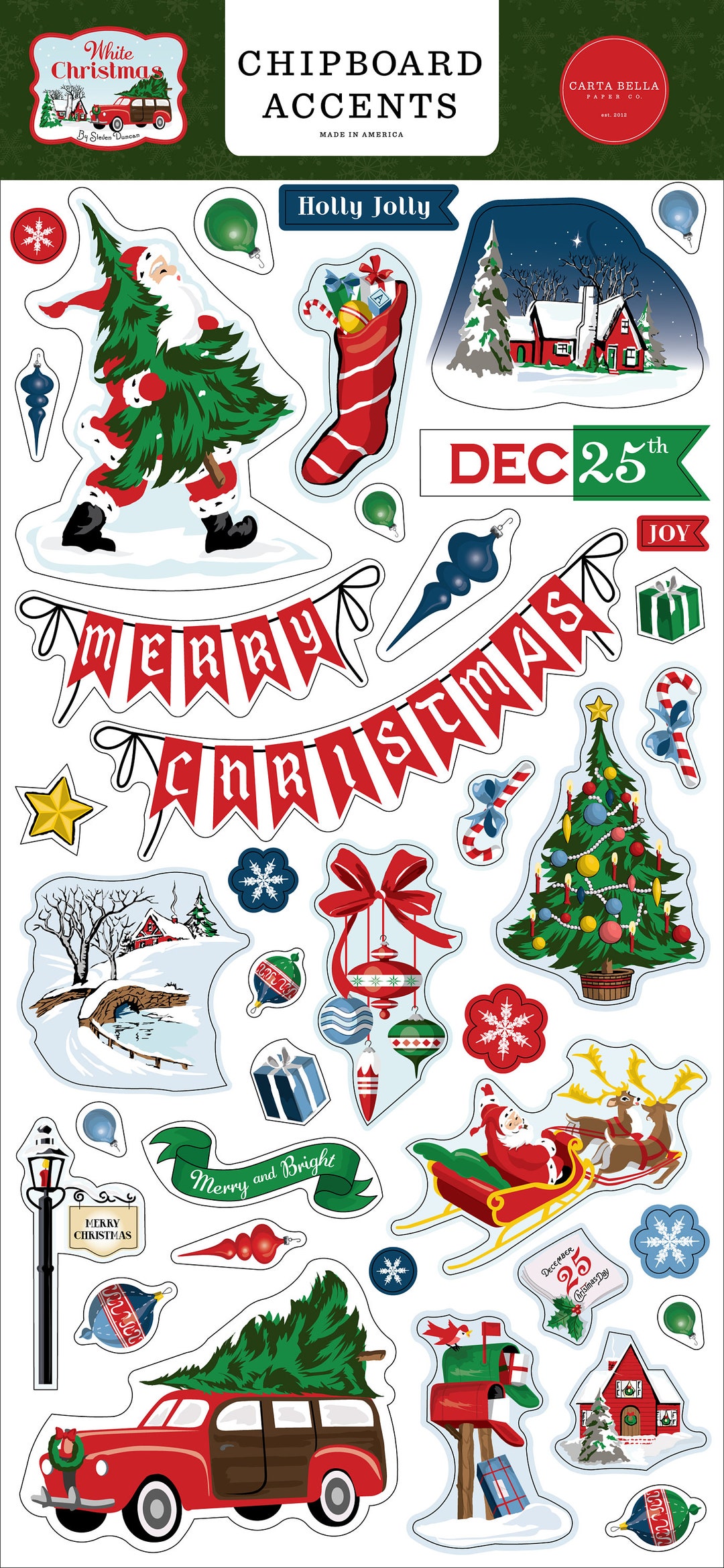 Carta Bella White Christmas Collection Chipboard Accents, Christmas ...