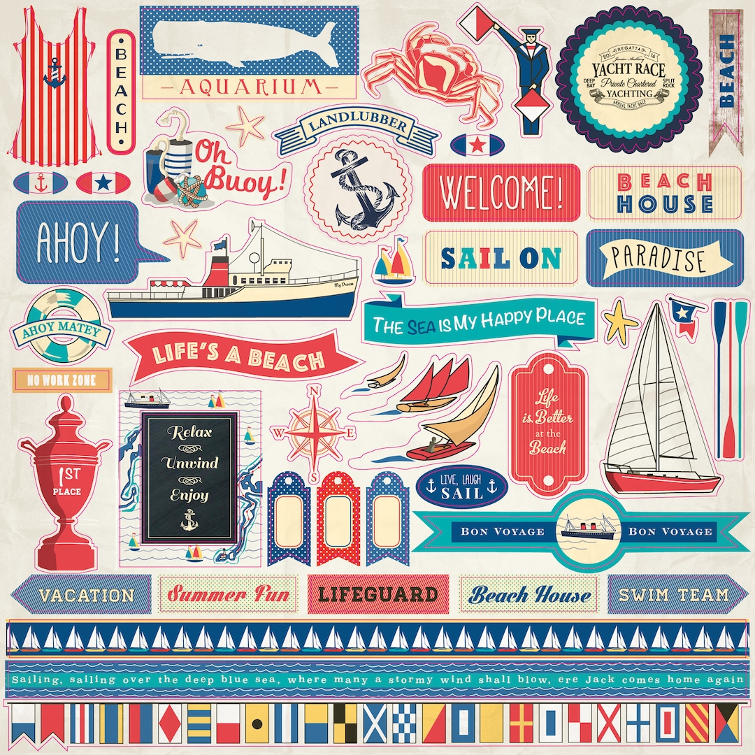Carta Bella YACHT CLUB 12X12 Sticker Sheet, Retro/vintage Sailing ...