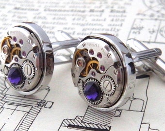 Steampunk Cufflinks With Vintage Watch Mechanisms & 'fern | Etsy