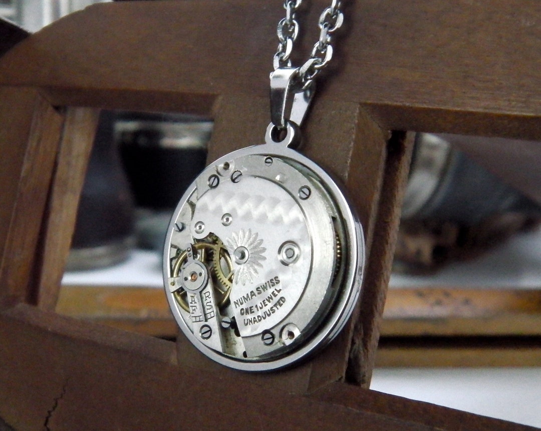Unusual Vintage Watch Mechanism Pendant and Stainless Steel Chain ...