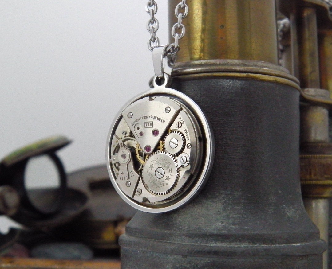Mechanical Watch Pendant and Stainless Steel Chain Necklace. Unusual ...