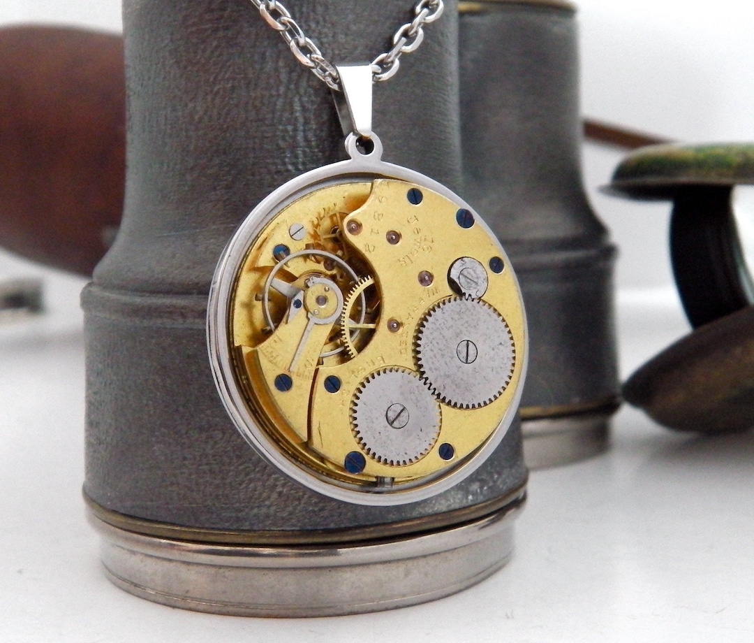 Large Antique Watch Medallion - Vintage Watch Mechanism Pendant With ...