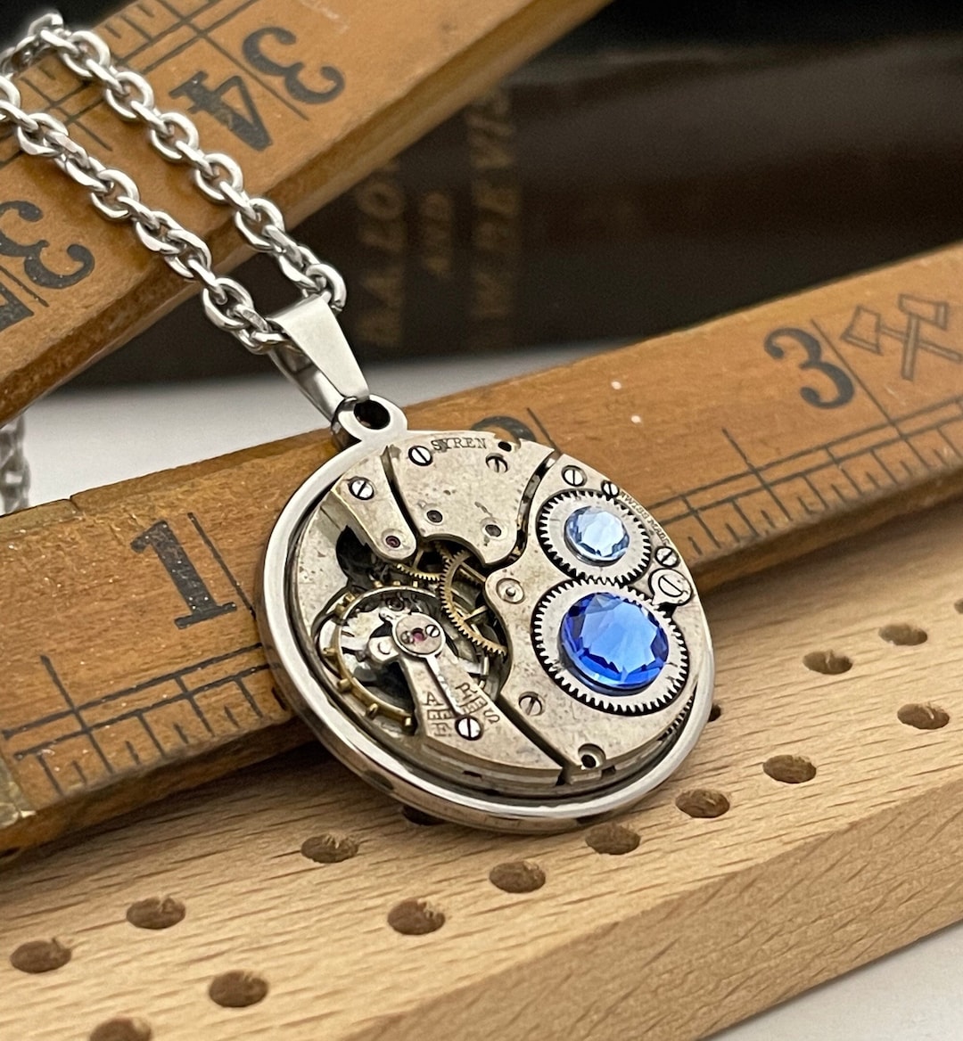 Large Vintage Watch Mechanism Pendant and Stainless Steel Chain ...