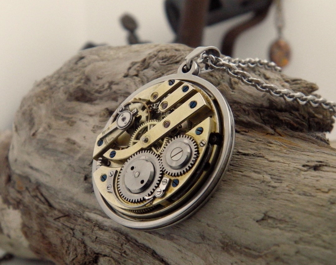 Mechanical Watch Medallion - Vintage Pocket Watch Mechanism Pendant ...