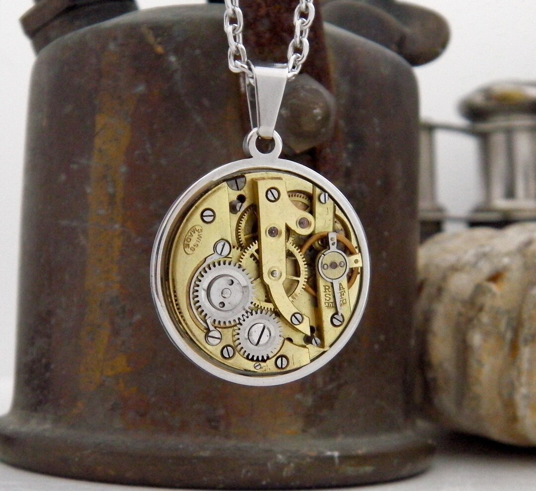 Unusual Steampunk Necklace - Swiss Pocket Watch Mechanism Pendant With ...