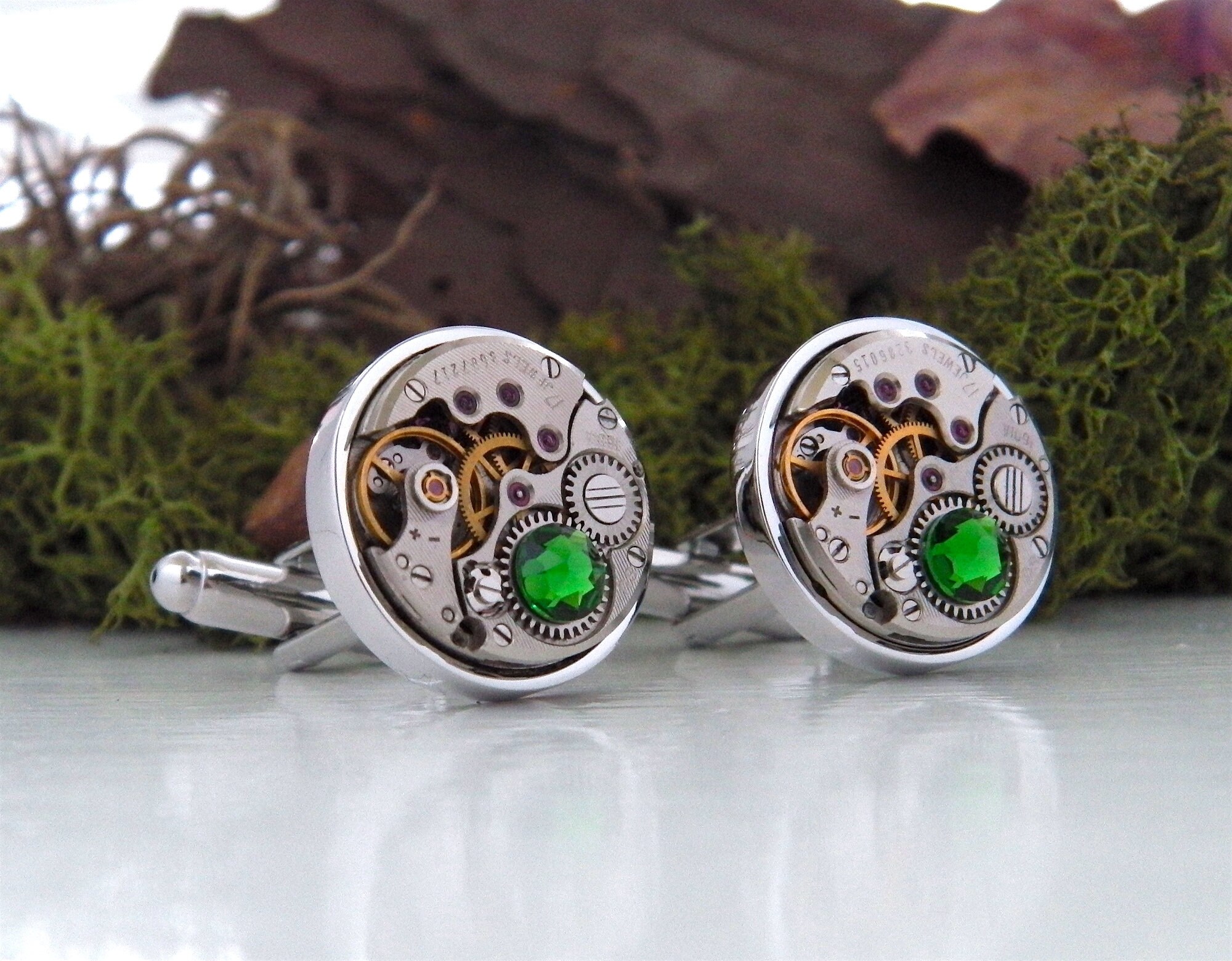 Steampunk Cufflinks with Vintage Watch Mechanisms & 'Fern | Etsy