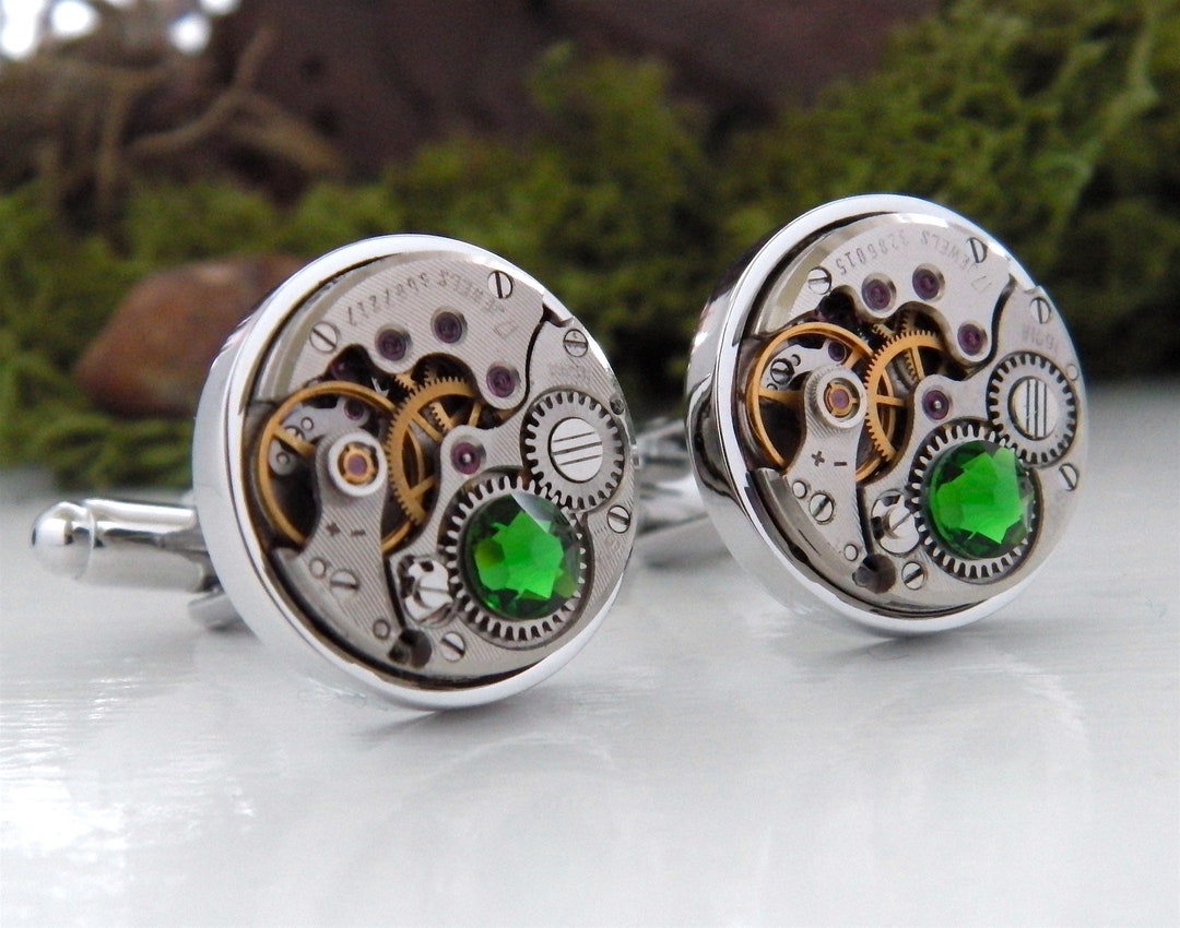 Steampunk Cufflinks With Vintage Watch Mechanisms & 'fern Green ...