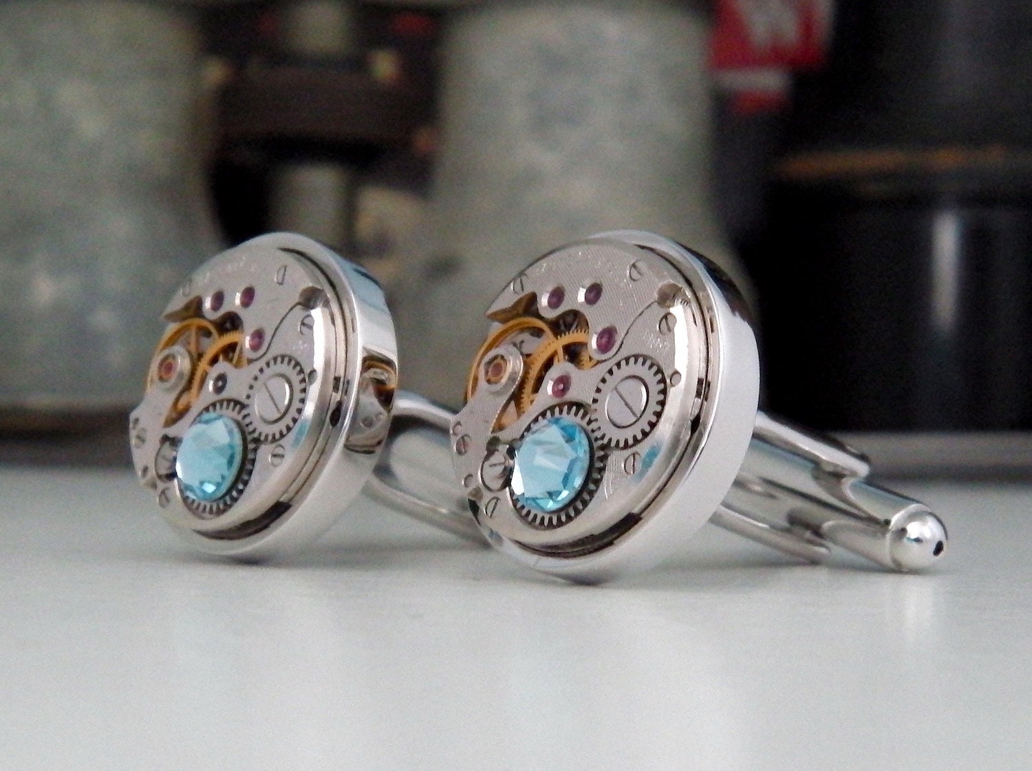 Steampunk Cufflinks With Vintage Watch Mechanisms & | Etsy UK