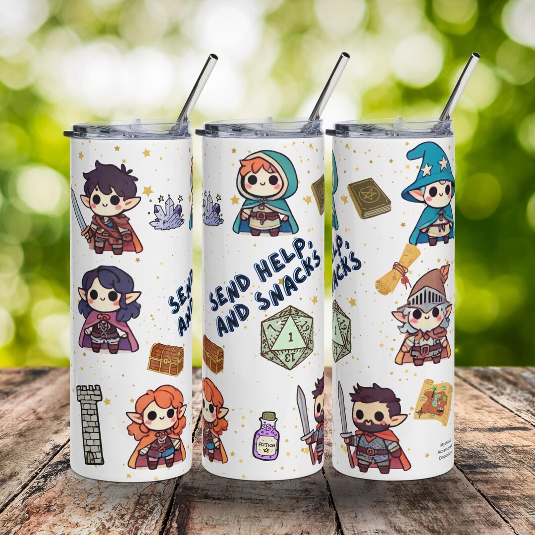 TTRPG Characters Tumbler 20 Oz, Funny Fantasy Gaming Water Bottle ...
