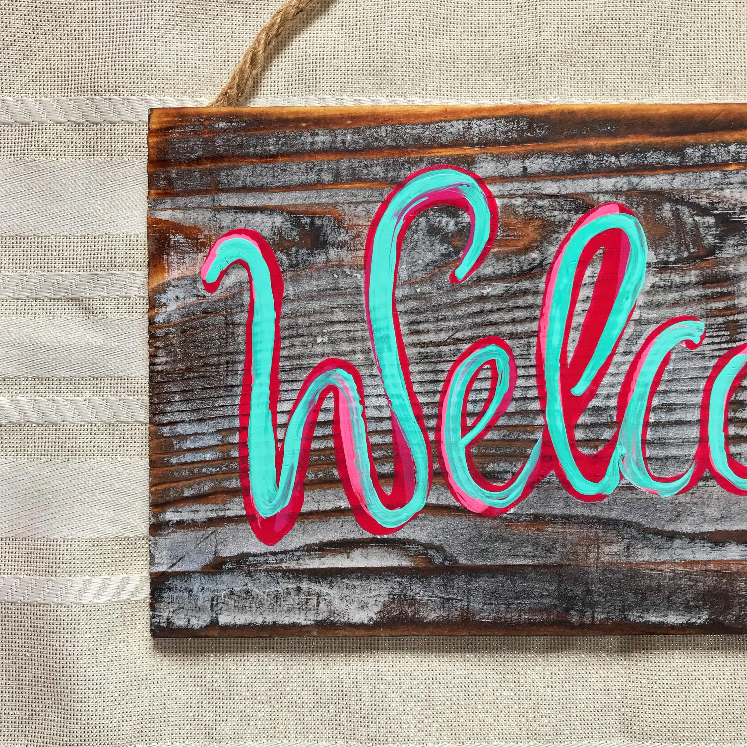Hand Painted Welcome Greeting Sign 5.5x12 | Etsy
