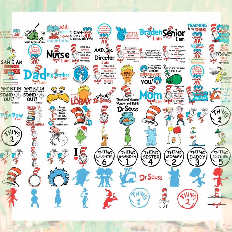 Mega Bundle,dr Seuss Svg, Cat in the Hat SVG, Dr Seuss Hat SVG, Green Eggs and Ham Svg, Dr Seuss ...