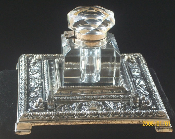 Antique Crystal and Silverplate Inkwell Desk Set - Etsy
