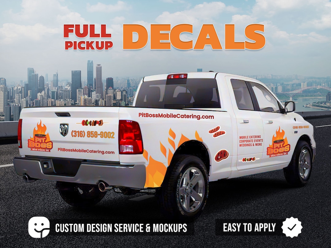 Full Truck Custom Decals, Pickup Truck, Both Sides & Tailgate, Custom Design and Mockups ...