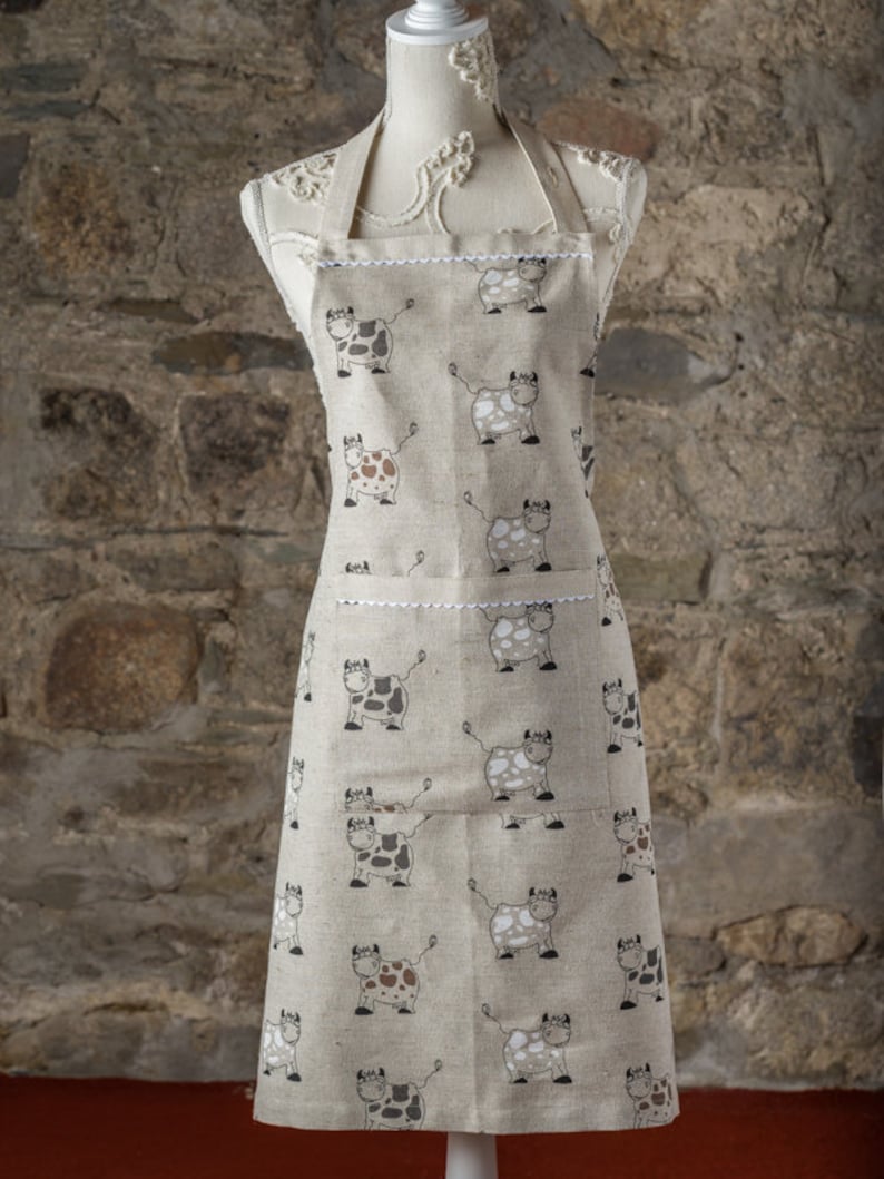 Cow Print Natural Linen Fabric Apron - Etsy